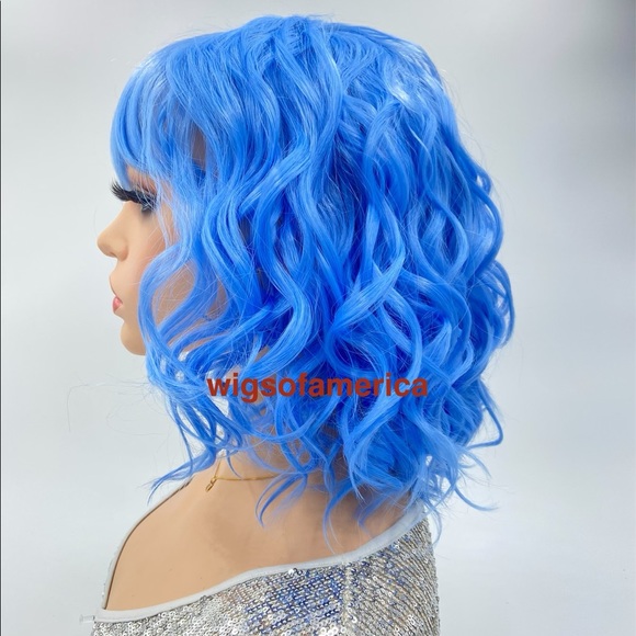 Hair | Blue Wig Curly With Bangs | Poshmark